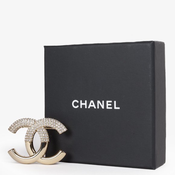 CHANEL | Jewelry | Chanel 223 Cc Champagne Gold Crystal Brooch | Poshmark